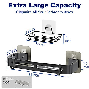 Fuprobys Shower Caddy 3 Pack - Large Shower Organizers & Soap Holder, Durable & Rustproof Shower Shelf, Wall Mounted Bathroom Shower Shelves, No Drilling Adhesive Shower Caddy with 4 Hooks, Black