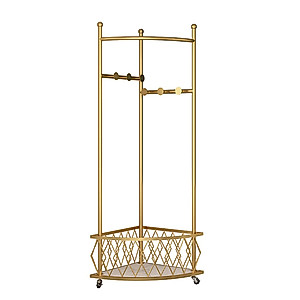 FLRH Metal Corner Coat Rack, Corner Hall Tree with Storage Basket, Freestanding Clothes Rack Organizer for Entryway, Living Room, Bedroom, Home, Office (Gold)