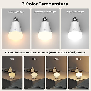 SCOPOW Magnetic and USB Charging 2IN1 Rechargeable Light Bulb with Remote Control Timer and 3 Color Temperature Battery Operated Light Bulb Dimmer Emergency LED Light Bulbs Detachable(E26, 2)