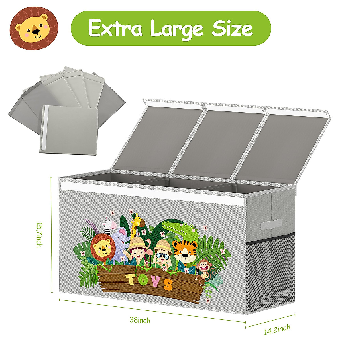 Momsnug Large Toy Box for Kids, Collapsible Sturdy Toy Chest for Boys, Girls, Toy Storage Organizer Bins with Lids, Large Toy Box Chest for Nursery Room, Playroom, Closet, Office