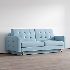 Meble Furniture Modern Mid-Century Sleeper Sofa - Queen Size Convertible Sofa Bed with Spacious Under-Seat Storage - Stylish and Comfortable Storage Sofa for Living Room - Blue