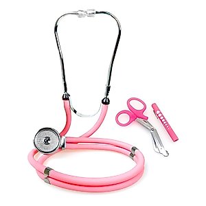 Pink Stethoscope Kit with 7.5" Nurse Scissors and Pupil Gauge Penlight - Ideal Gift for EMT, Nurse, Medical Student, Paramedic and First Responders