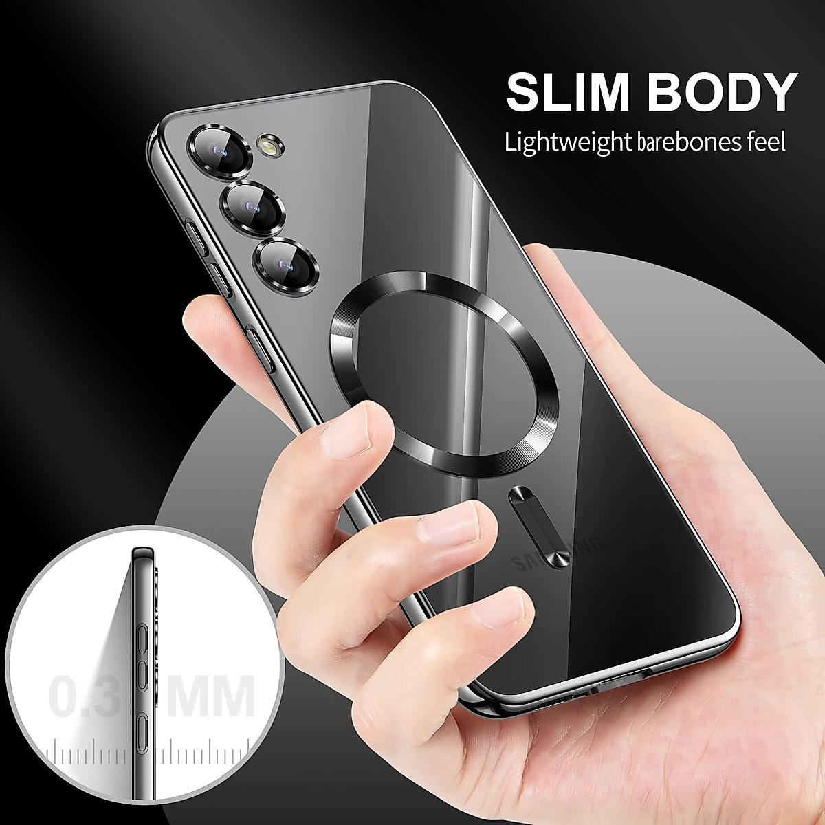 Hurgoer for Samsung Galaxy S23 Plus Case, Covers for S23 Plus .Magnetic Metallic Glossy Slim Clear Luxury Soft Shockproof funda capa para for Galaxy S23 Plus 6.6 inch Compatible with MagSafe (Black)