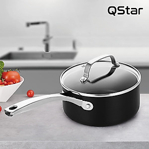 QStar 1.5 qt Hard-Anodized Aluminum Nonstick Sauce Pan in Black with Lid and Stainless Steel Handle