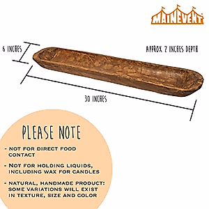 Decorative Wooden Dough Bowls Decor 30 Inch, Rustic Wood Long Dough Bowls, Large Carved Dough Bowl, Long Wooden Bowl, Bread Shaped Bowl, Wooden Large Dough Bowl Centerpieces, Long Bowls Decor