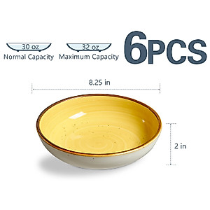 ONEMORE 10.5 inch Dinner Plates and 30 oz Pasta Bowls Bundle - Microwave, Oven and Dishwasher Safe - Yellow