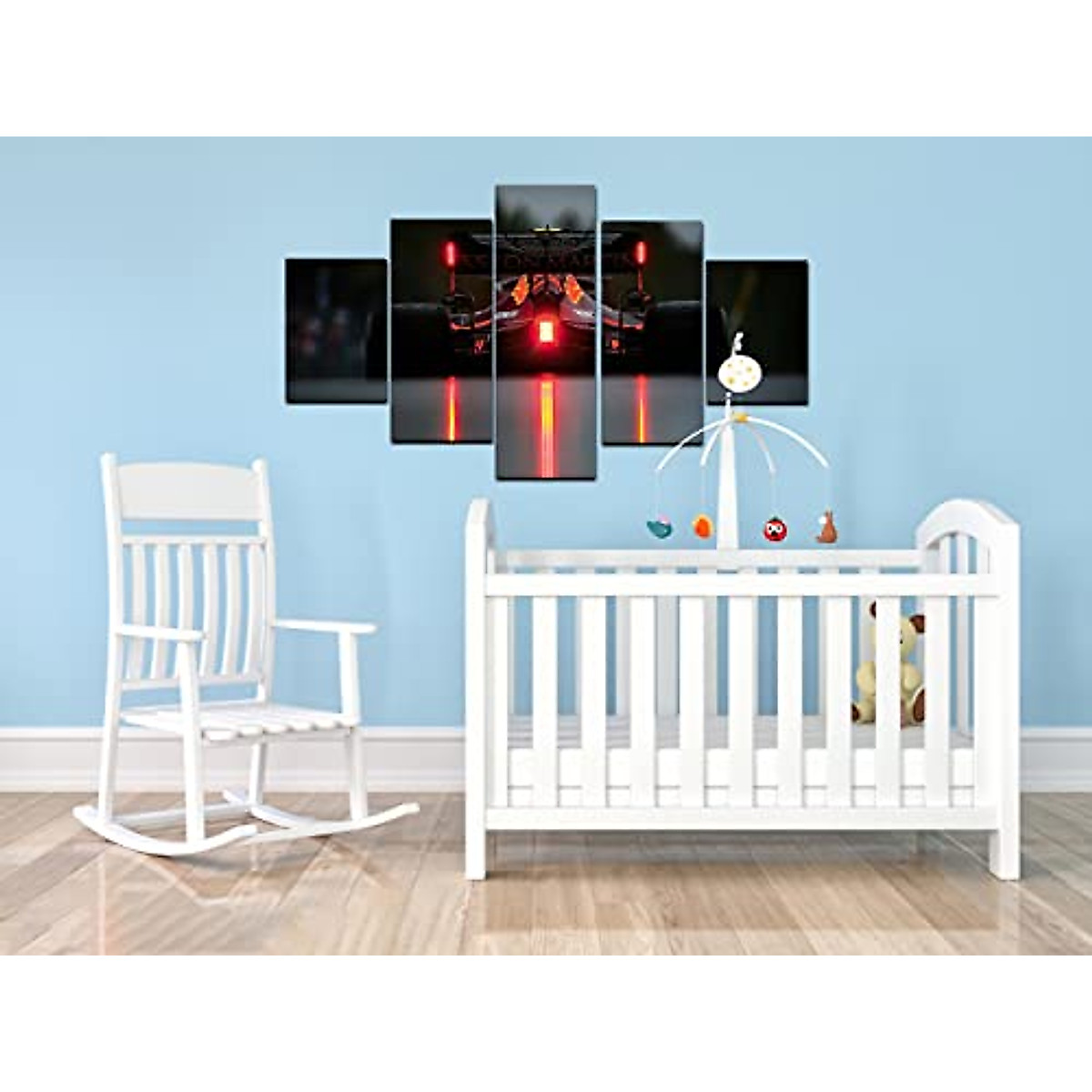 Red Bull F1 HD Printed Car Art Painting 5 Piece Sports Car Pictures Printed on Canvas Painting Wall Art for Living Room Decor Bedroom Racing Cart Modern Home Painting - 50''Wx 24''H (Without Frame)