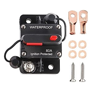 RED WOLF 80A Amp Circuit Breaker Fuse W/6 Gauge Battery Ring Terminal Connector for Trolling Motor Marine Boat ATV Yacht Car Stereo Audio Battery Solar System with Manual Reset Switcher Waterproof