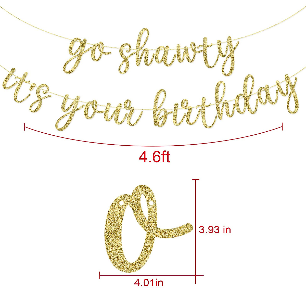 Go Shawty It's Your Birthday Banner, Hip Hop Birthday Party Decorations Supplies, Rap Theme Bday Bunting Sign, Pre-strung, Photo Props (Gold)