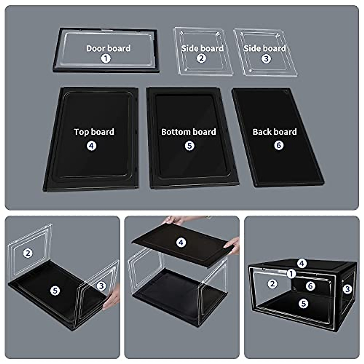 mupera X-Large Shoe Storage Box - Upgrade Black Shoe Bins(2023 New), Stackable Sneaker Storage Boxes, Hardtop Plastic Shoe Storage Organizer Bin with Lid, Sneaker Shoe Holder Containers for Closets