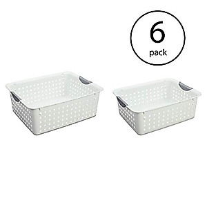 Sterilite Set of Ultra Plastic Storage Bin Baskets with Handles Including 6 Large and 6 Medium Containers for Household Organization, 12 Pack