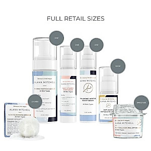 Alana Mitchell At Home Facial Kit (7 Pc Set) - Multiple Facials w/Eye Cream, Face Cleanser, Vitamin C Moisturizer, Hyaluronic Acid Serum, Facial Mask & Exfoliating Sponge (x2) – For All Skin Types