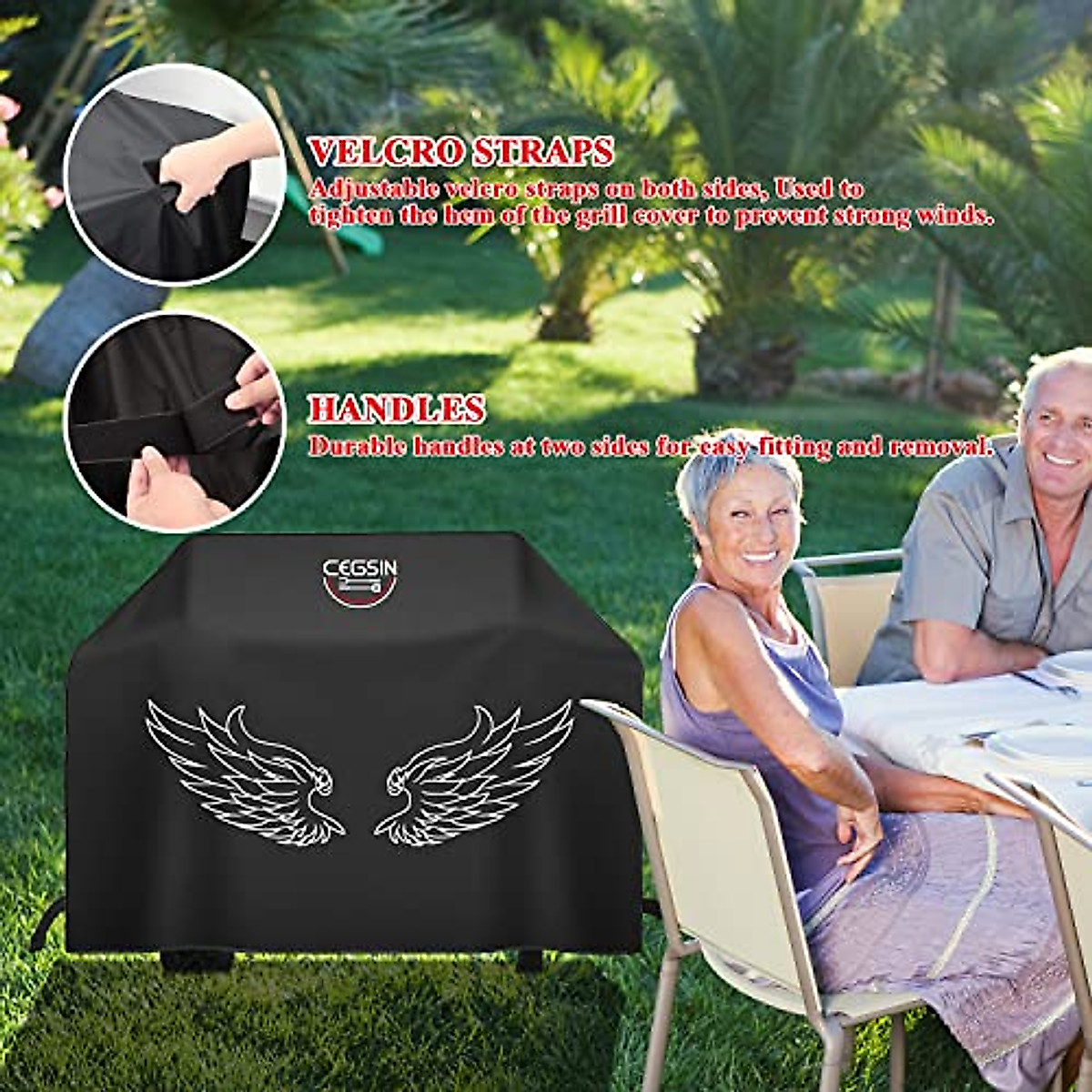 Cegsin Grill Cover, 58 Inch Waterproof BBQ Grill Cover, UV and Fade Resistant Gas Grill Cover, 600D Outdoor Eagle Wing Barbecue Gas Grill Cover Fits Grills of Weber Brinkman Char-Broil, Etc-Black