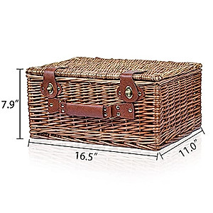 SatisInside Picnic Basket for 2 Wicker Picnic Set with Insulated Liner for Camping,Wedding,Valentine Day,Gift - Reinforced Handle, Coffee