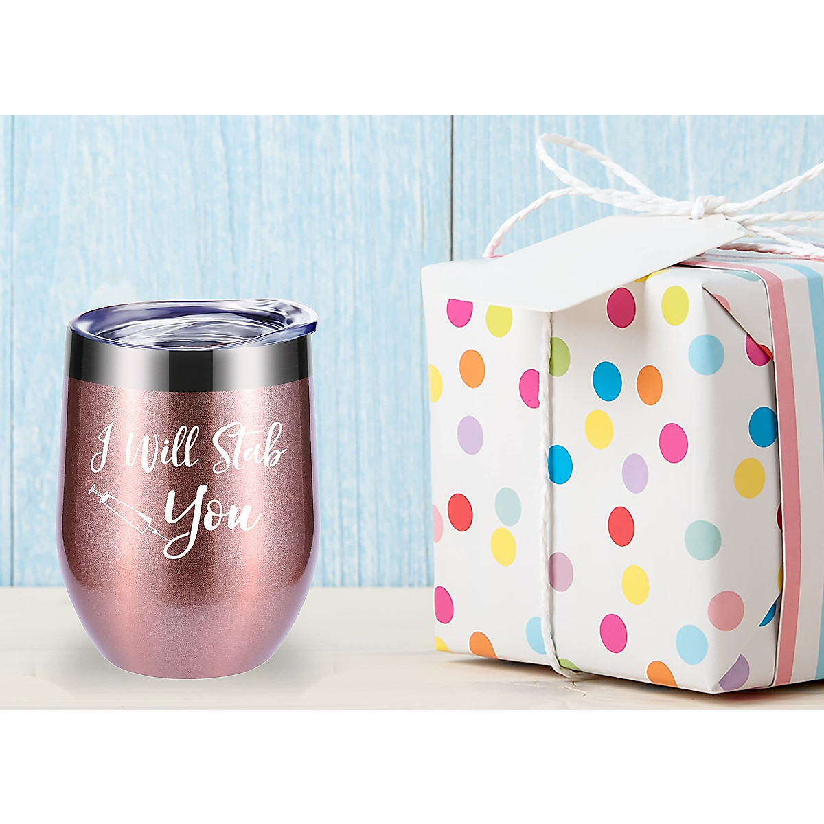 momocici I Will Stab You 12 OZ Wine Glasses Tumbler.Funny Nurse Week,Nurse Gifts.Gag Nursing Graduation Gifts for Nurse.Nurse Practitioner Gifts Travel Mug(Rose Gold)