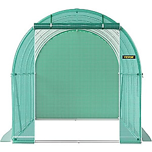 VEVOR Walk-in Tunnel Greenhouse, 14.8 x 6.6 x 6.6 ft Portable Plant Hot House w/ Zippered Door, 8 Roll-up Windows, Galvanized Steel Hoops, 1 Top Beam, and 2 Diagonal Poles, Green