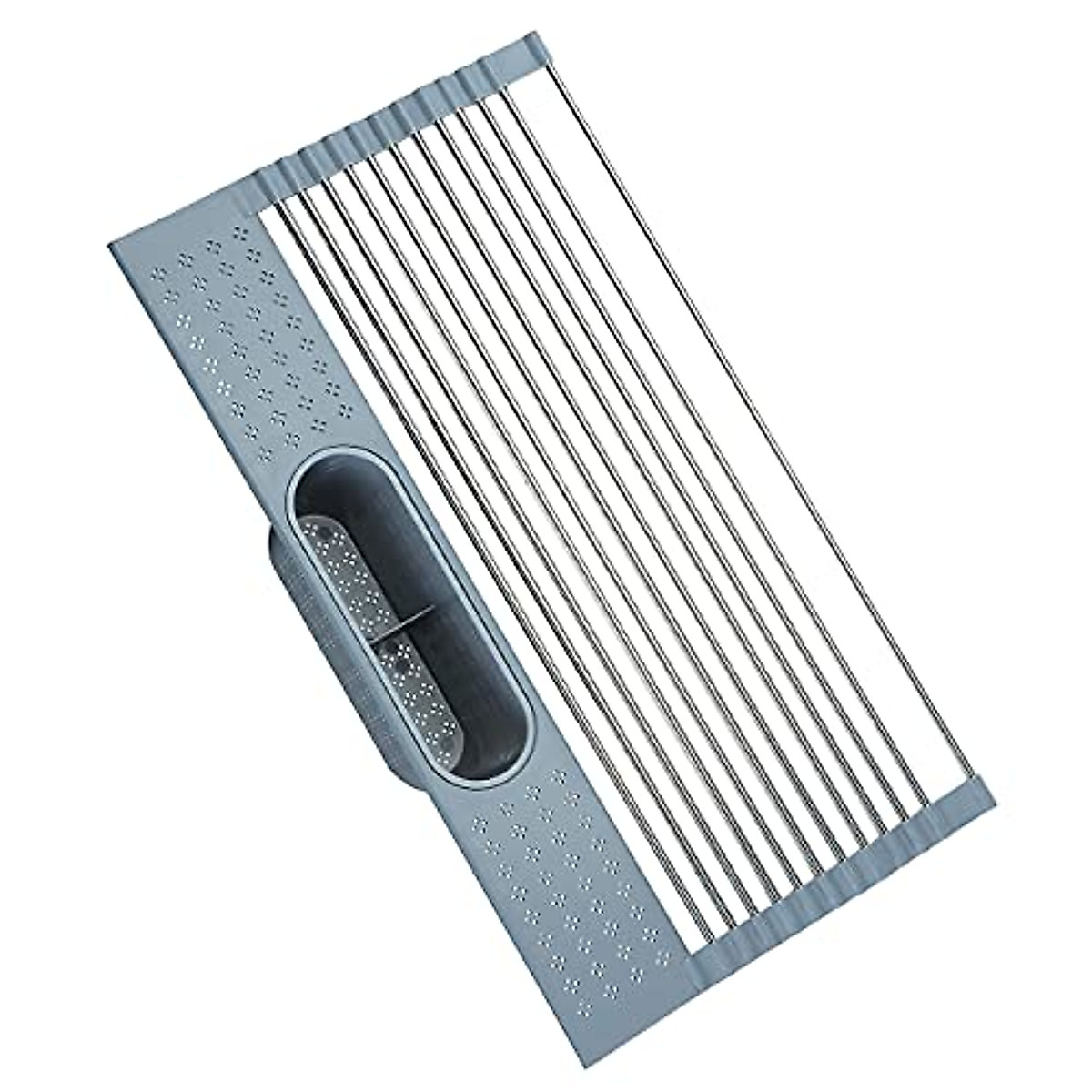 N/A2 Roll Up Dish Drying Rack - Over The Sink Drying Rack with Utensil Holder + Multipurpose Sink Cover Stainless Steel Silicone Portable Dish Draining and Folding Strainer for Mom!