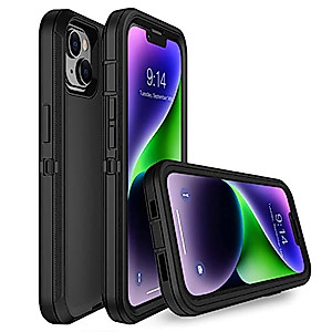 MXX Heavy Duty Case for iPhone 14, with Tempered Glass Screen Protector,Camera Lens Protector 3-Layer Full Body Protection Cover Shockproof DustProof, 6.1 inch 2022 (Black)