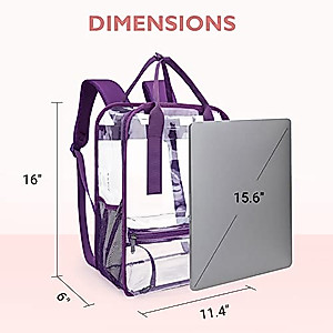 mommore Heavy Duty Clear Backpack Durable See Through Bookbags for Work (Purple, Large)