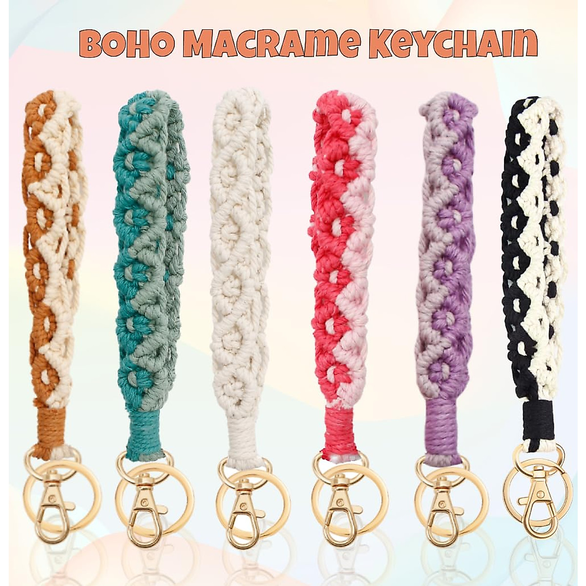 LOLAHA Macrame Keychain Wristlet Key Chain Boho Keychains for Women Cute Keychain Keyring Wrist Lanyard For Keys Car Keys Wrist Keychain Wristlet Strap Teal Keychain Accessories