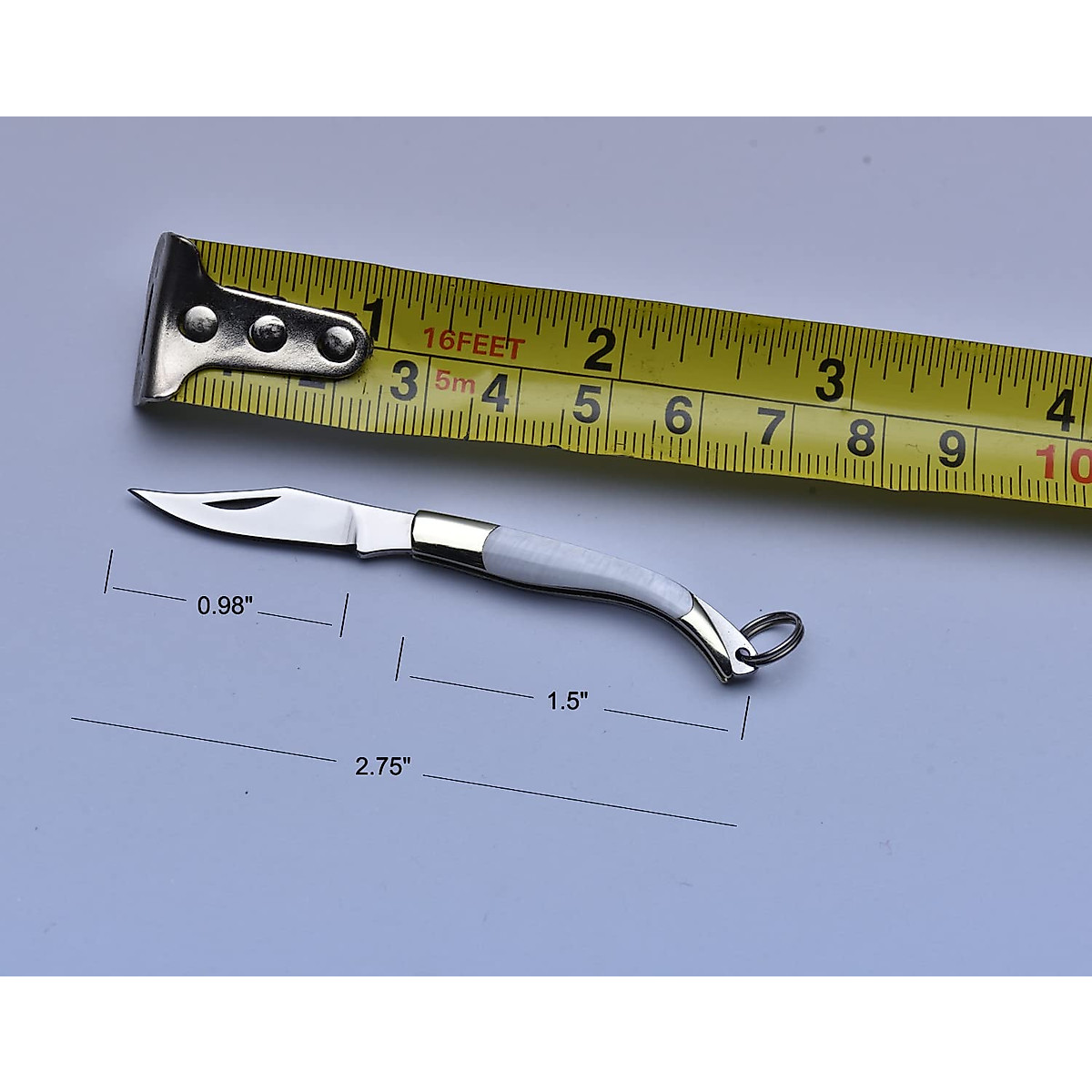 JPCRMOV Compact Folding Knife keychain Tiny Weights 6g, Mini Pocket Knife EDC, Natural Shell Handle