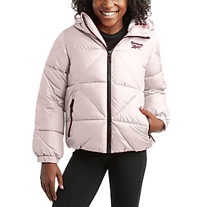 Reebok Girls' Winter Coat - Heavyweight Quilted Sherpa Fur Lined Cropped Puffer Parka - Casual Jacket for Girls (4-16), Size 10-12, Blush