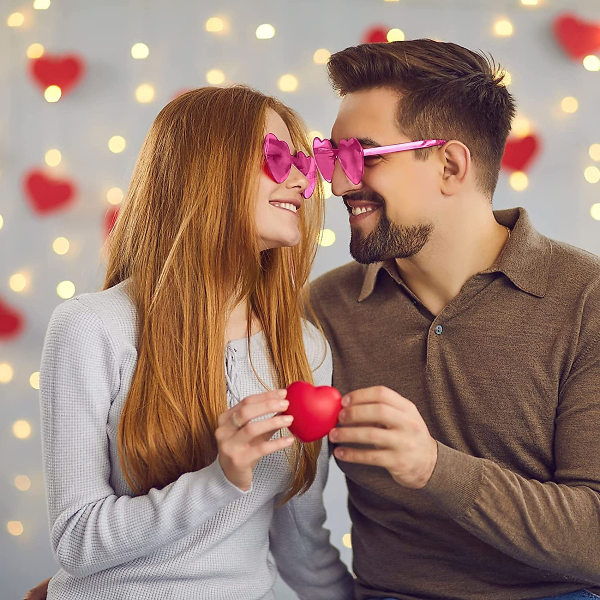 AEAHALY 10 Pairs Pink Heart Sunglasses Bulk for Women and Kids, Rimless Heart Shaped Sunglasses Bulk Women, Pink Heart Glasses Effect Bachelorette Bride Party Favor