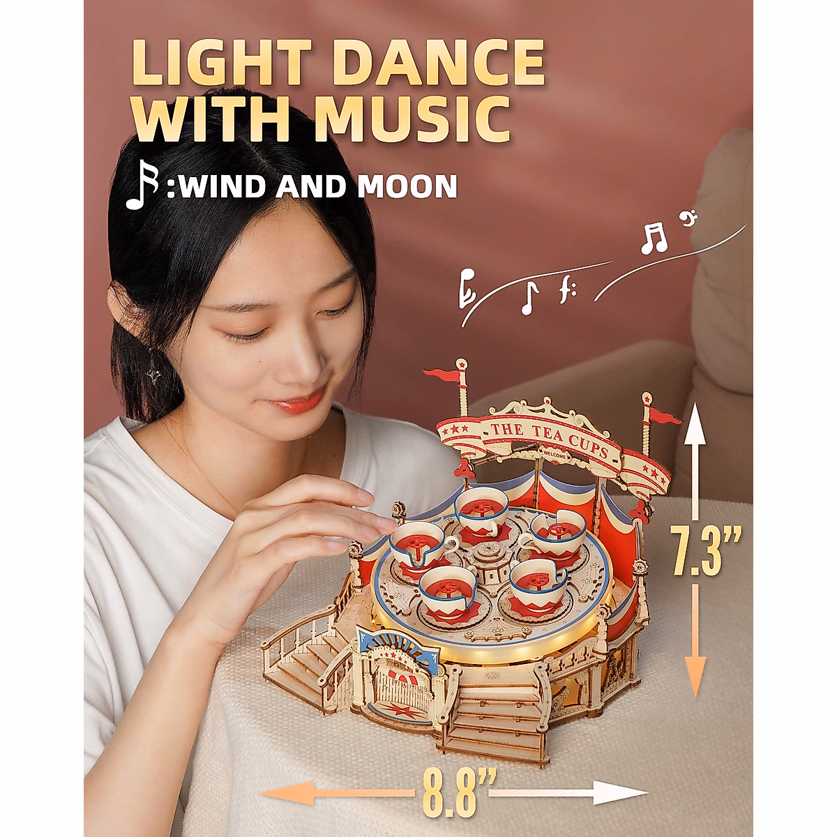 ROKR 3D Wooden Puzzles for Adults-LED Wooden Music Box Kits-Wood Model Kits to Build-3D Puzzles for Kids and Adults-Christmas STEM Toy Gifts