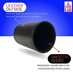 Luck Lab Black Leather Dice Stacking Cup with 5 Serialized Razor Edge 19 mm Casino Dice - Pro Straight Cup for Stacking and Magic Tricks (Blue Dice)