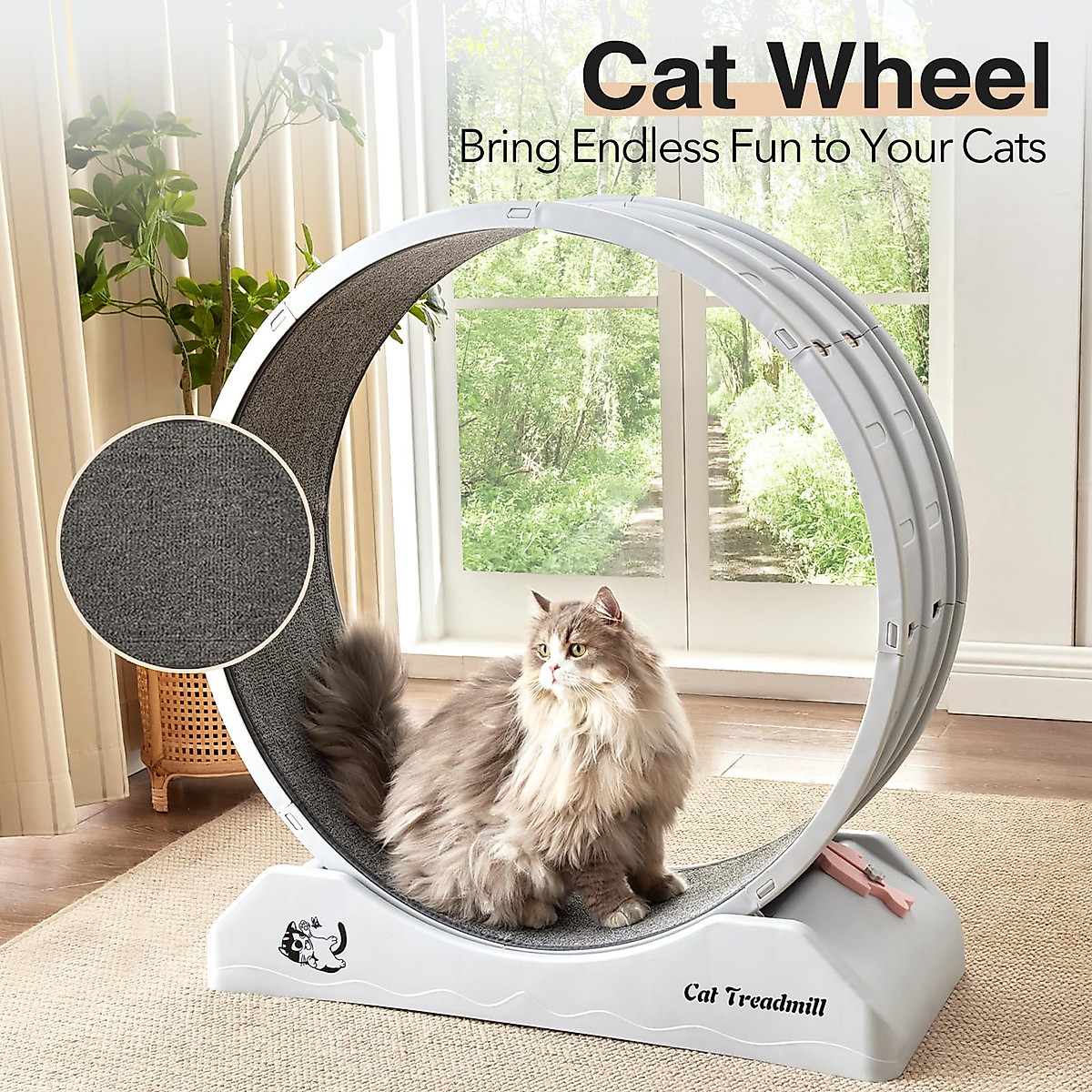 EXQ Home Cat Exercise Wheel, 31.5 Inch Cat Treadmill for Indoor Cats, Plastic Cat Wheel with Noiseless Carpeted Runway, Cat Running Wheel for Cat's Fitness & Health (Grey)