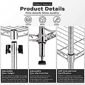 HCY Garage Shelving, 54 inchx36 inchx14 inch Metal Shelves 4 Tier Wire Shelving Unit Adjustable Heavy Duty Sturdy Steel Shelving Rack Shelf for Pantry Garage Kitchen (Chrome)