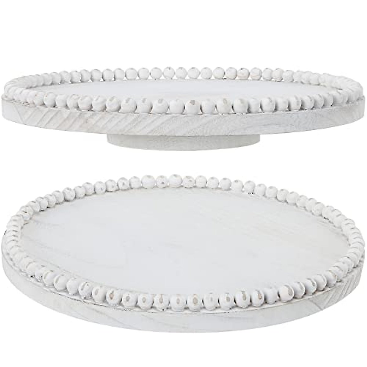 White Beaded Lazy Susan Wooden Kitchen Turntable Round Spinning Lazy Susan Organizer Wood Lazy Susan Turntable 360 Degrees Rotating Lazy Susan for Table Pantry Cabinet Tray Stand (12 Inches)