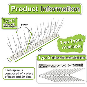 Valibe Bird Spikes Bird Deterrent Devices Stainless Steel 21.6 Feet Bird Repellent Spikes Critter Pricker for Pigeons Small Birds Woodpecker Cat with Uninstalled Pins