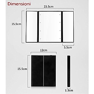 KXA Tri-Fold Vanity Mirror, 8 LED Lighted with Touch Screen 1X Magnification and USB Charging Adjustable Brightness and Stand for Makeup