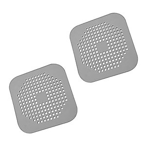 Square Drain Cover for Shower 5.7-inch TPR Drain Hair Catcher Flat Silicone Plug for Bathroom and Kitchen Filter Shower Drain Protection Flat Strainer Stopper with Suction Cups 2 Pack (Grey)
