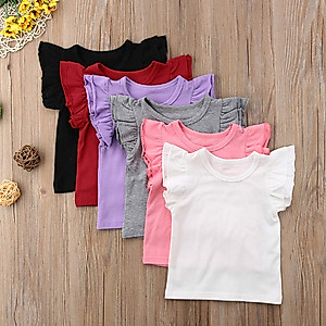 Infant Toddler Baby Girl Top Basic Plain Ruffle T-Shirt Blouse Casual Clothes (2-3 Years, White)