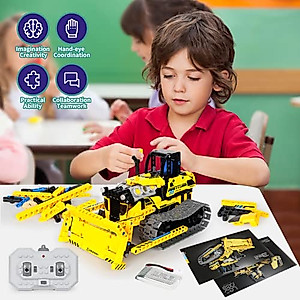 LECPOP 5 in 1 STEM Projects for Kids, Building Block Sets for Boys, Construction Toys for Kids Ages 8-14, RC Bulldozer/Robot/Dump Trucks Engineering Toys, Ideal Gifts for Boys & Girls