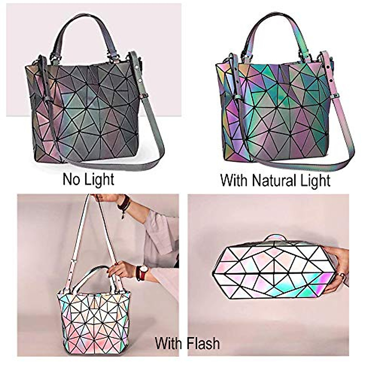 Geometric Luminous Purses and Handbags Holographic Purse Lumikay Bag Reflective Leather Irredescent Tote NO.4