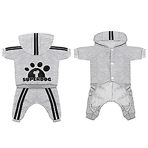 LONTEPET Dog Hoodie 4 Legs Jumpsuit for Small Dogs Puppy Clothes Dogs Pullover Sweatshirt Cotton Doggie Winter Coat Cat Apparel (XX-Small, Grey)