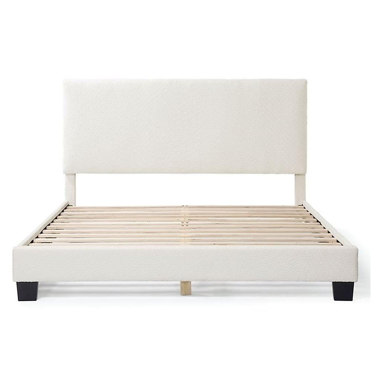 BOWERY HILL Modern Boucle Fabric Mattress Ready Queen Bed in White