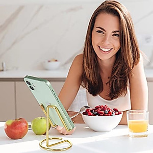 ROPOSY 2 Pack Cell Phone Stand for Desk, Cute Metal Gold Cell Phone Stand Holder Desk Accessories, Compatible with All Mobile Phones, iPhone, Switch, iPad