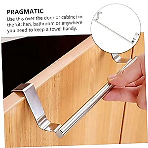 Cabilock 1pc Cabinet Door Hook Over Door Towel Bar Metal Organizer Shelf Storage Hooks Towel Bar with Hooks Bathroom Shelf Towel Rod for Bathroom Stainless Steel Silver Towel Rack Metal Set