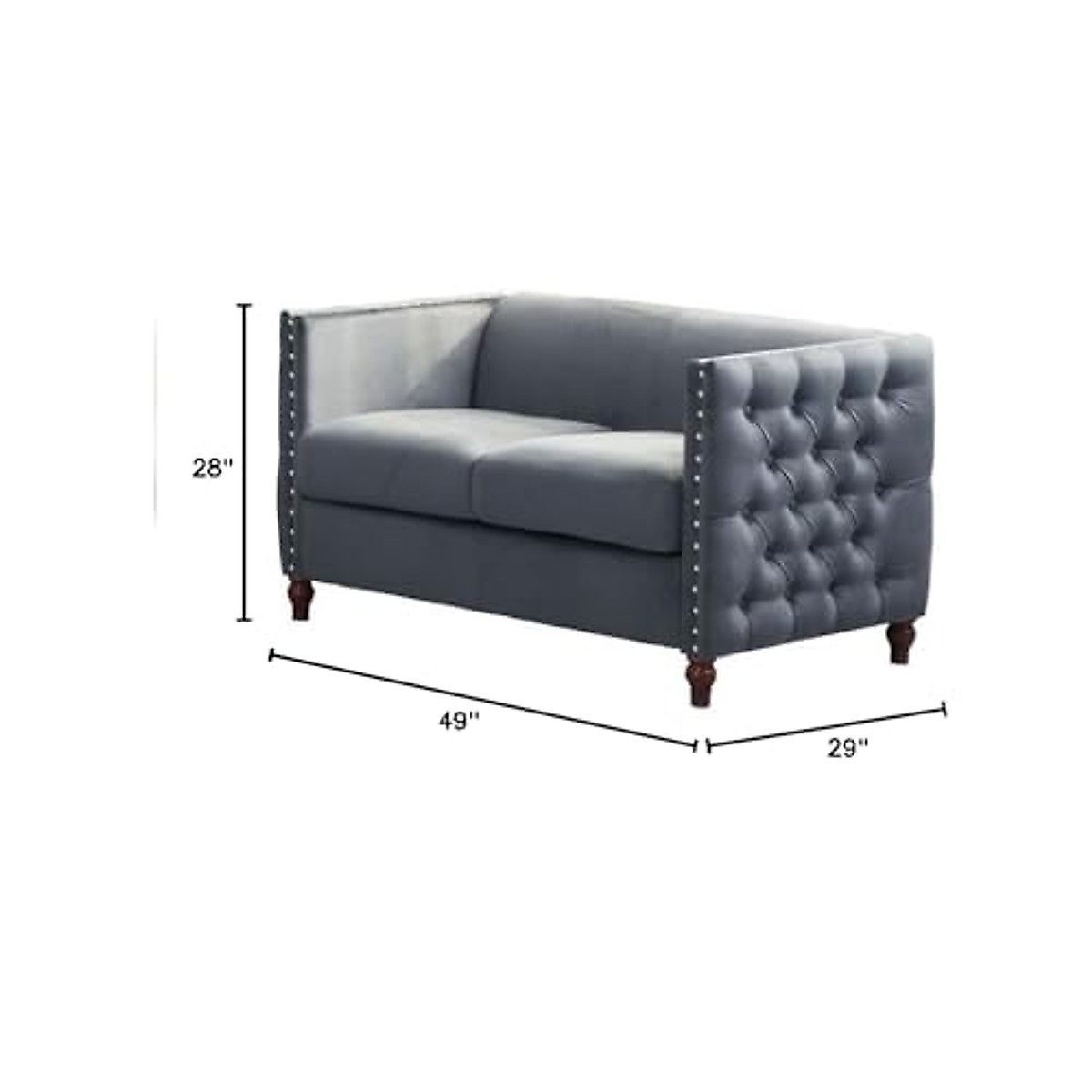 Kingway Furniture Avin Velvet Nail Head Livingroom Loveseat in Gray