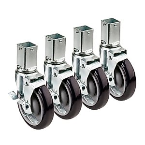 Krowne 28-174S Krowne 1-1/4" Square Post Shelving Caster, Locking Wheels, 5" Diameter, 220 lbs per Caster Load Capacity, Grease Resistant, Raises Height of Equipment 6"