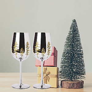 Crystal Winter Tree Wine & Water Glasses - Set of 2 - Gold Themed Vibrant Etched Winter Snow Wonderland Frosted Glass, Perfect for Themed Parties, Gifts for Him & Her Trees Décor