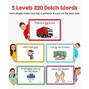 GAMENOTE Sight Words Kids Educational Flash Cards with Pictures & Sentences - 220 Dolch Big Word Games for Toddlers, Aged 3-9 Preschool Learning Activities(Pre K), Kindergarten, 1st, 2nd, 3rd Grade