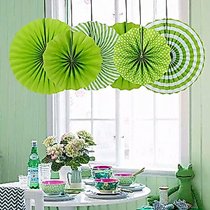 LayYun Party Hanging Paper Fans Set of 6, Round Pattern Paper Garlands Decoration for Birthday Bridal Wedding Baby Shower Graduation Events Accessories, Green