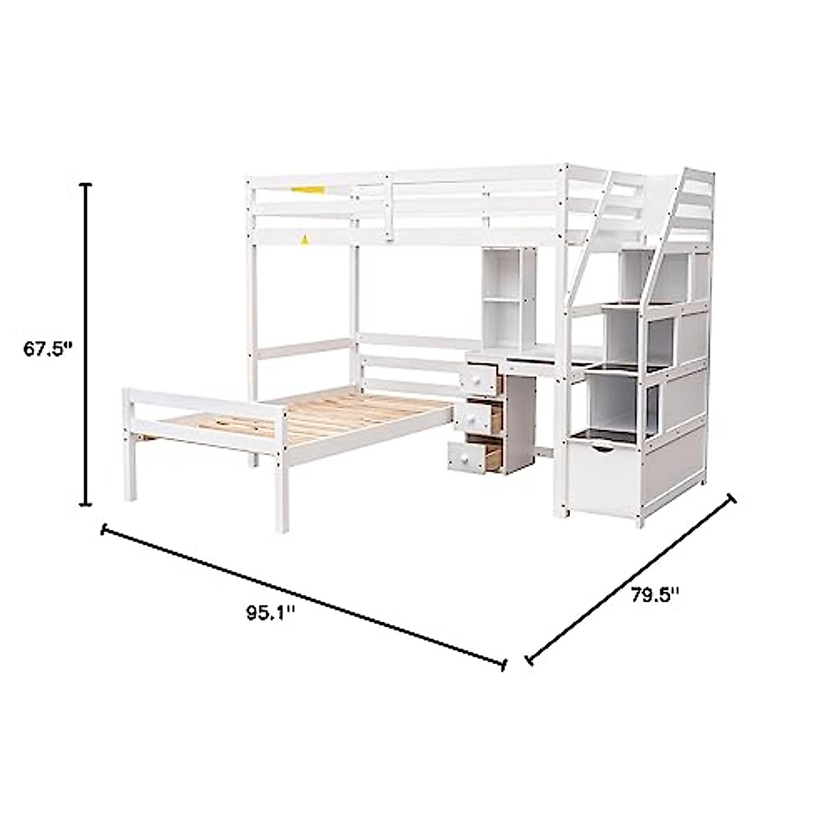 ODC Twin Over Twin Bunk Bed with Desk,Multifunctional Twin Size Loft Bed with a Platform Twin Bed and Storage Staircase, Solid Wood Loft Bed Frame with Shelves/Drawers for Kids Teens Adults