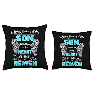 Parents Love & Miss Their Son In Heaven Memories Memories of My Son Hold You in My Heart Until You in Heaven Throw Pillow, 18x18, Multicolor