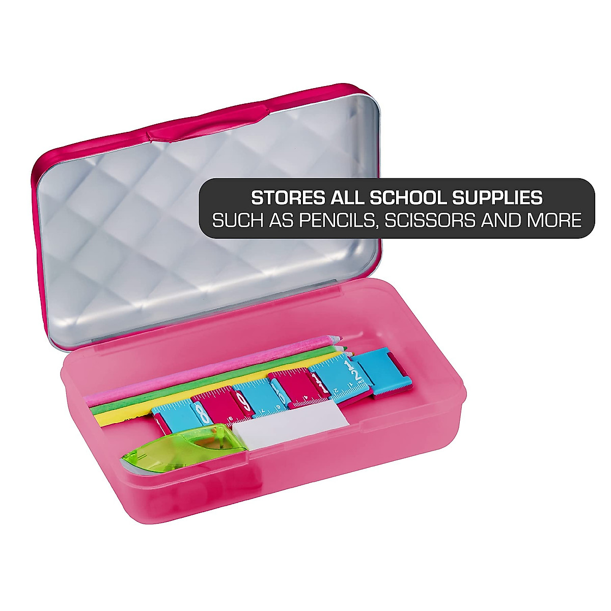 It's Academic Metallic Pencil Case Box, Hard Plastic, Stylish Quilted-Pattern Lid, 3-Pack